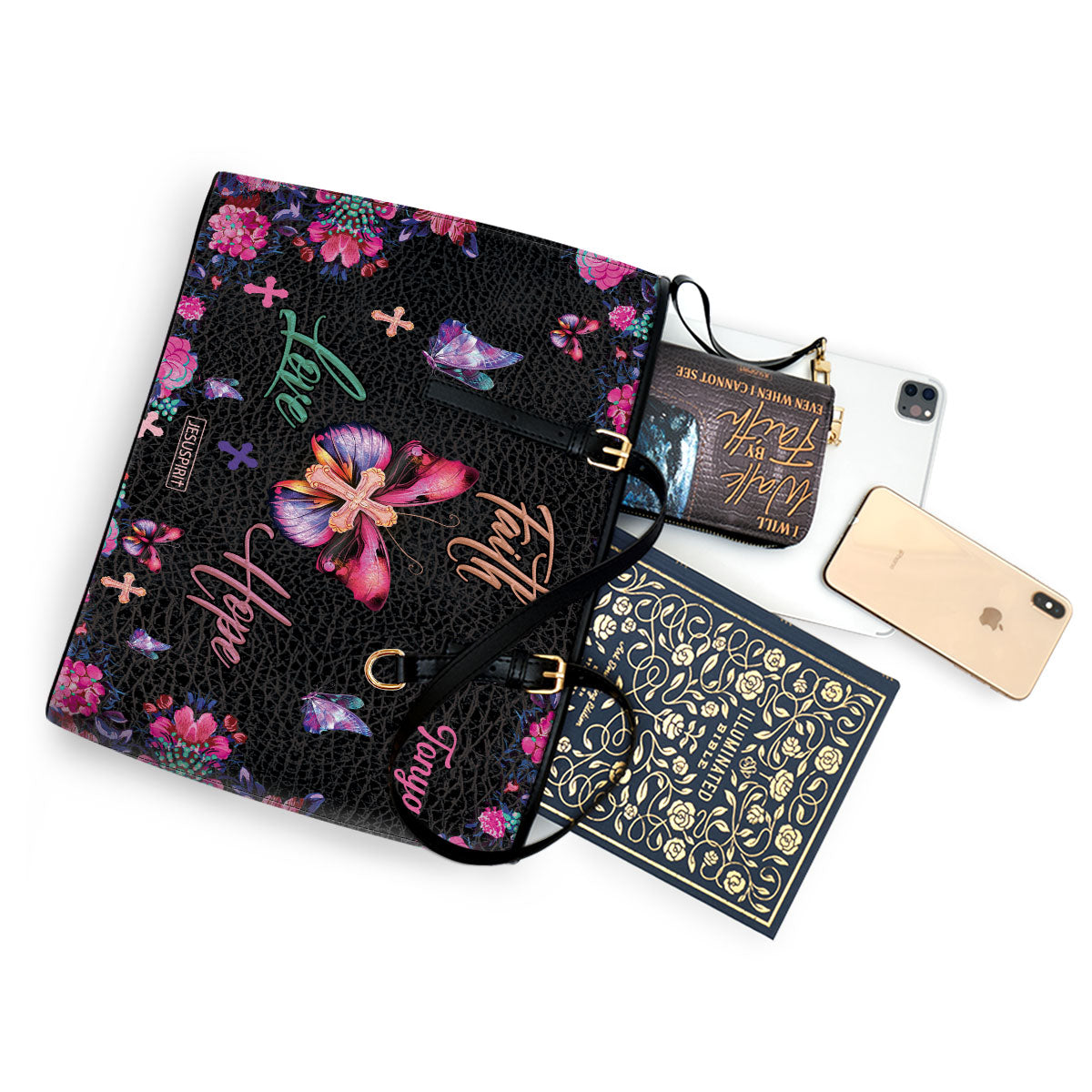 Faith, Hope, Love - Beautiful Large Leather Tote Bag AM233 - Jesuspirit