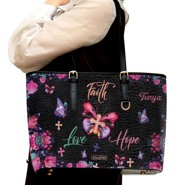 Faith, Hope, Love - Beautiful Large Leather Tote Bag AM233 - Jesuspirit