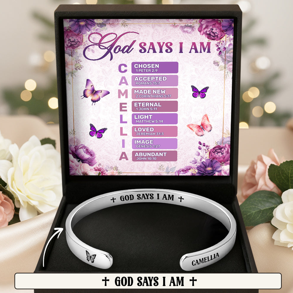 God Says I Am | Personalized Cuff Bangle Bracelet With Box – Jesuspirit
