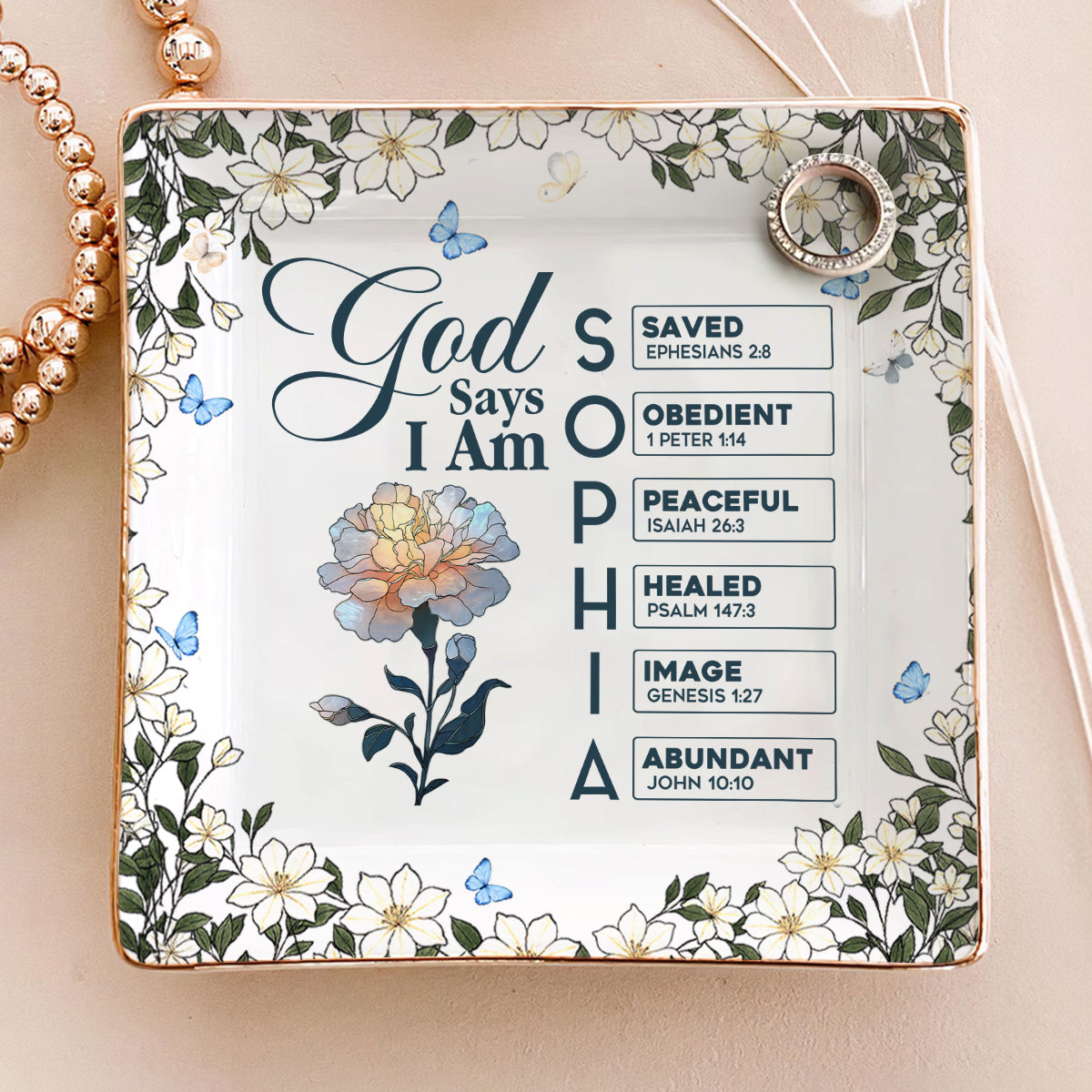 God Says I Am | Personalized Ceramic Ring Dish Square – Jesuspirit