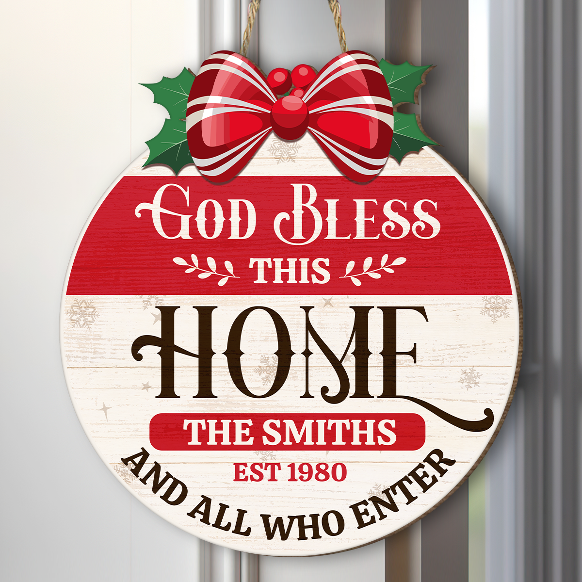 God Bless This Home And All Who Enter | Personalized Wooden Door Sign – Jesuspirit