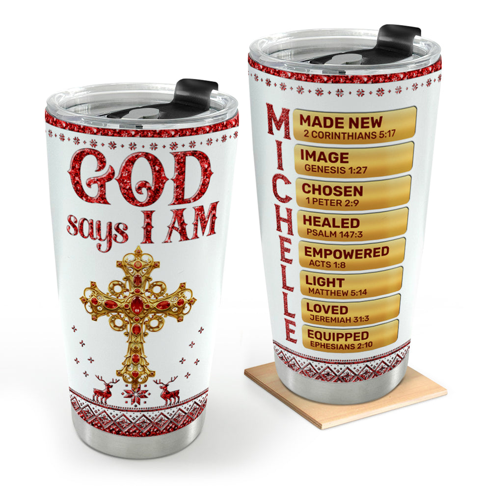 God Says I Am Crystal | Personalized Stainless Steel Tumbler – Jesuspirit