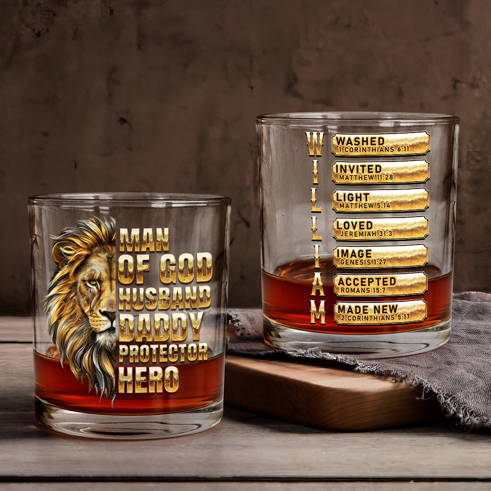 Gift For Men - Man Of God - Personalized Round Whiskey Glass Faith ...
