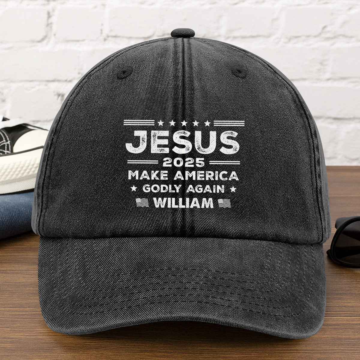 Jesus Make America Godly Again | Personalized Vintage Washed Denim Cap ...