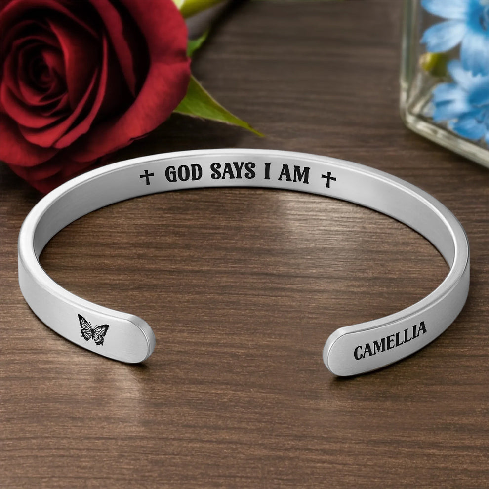 God Says I Am | Personalized Cuff Bangle Bracelet With Box – Jesuspirit
