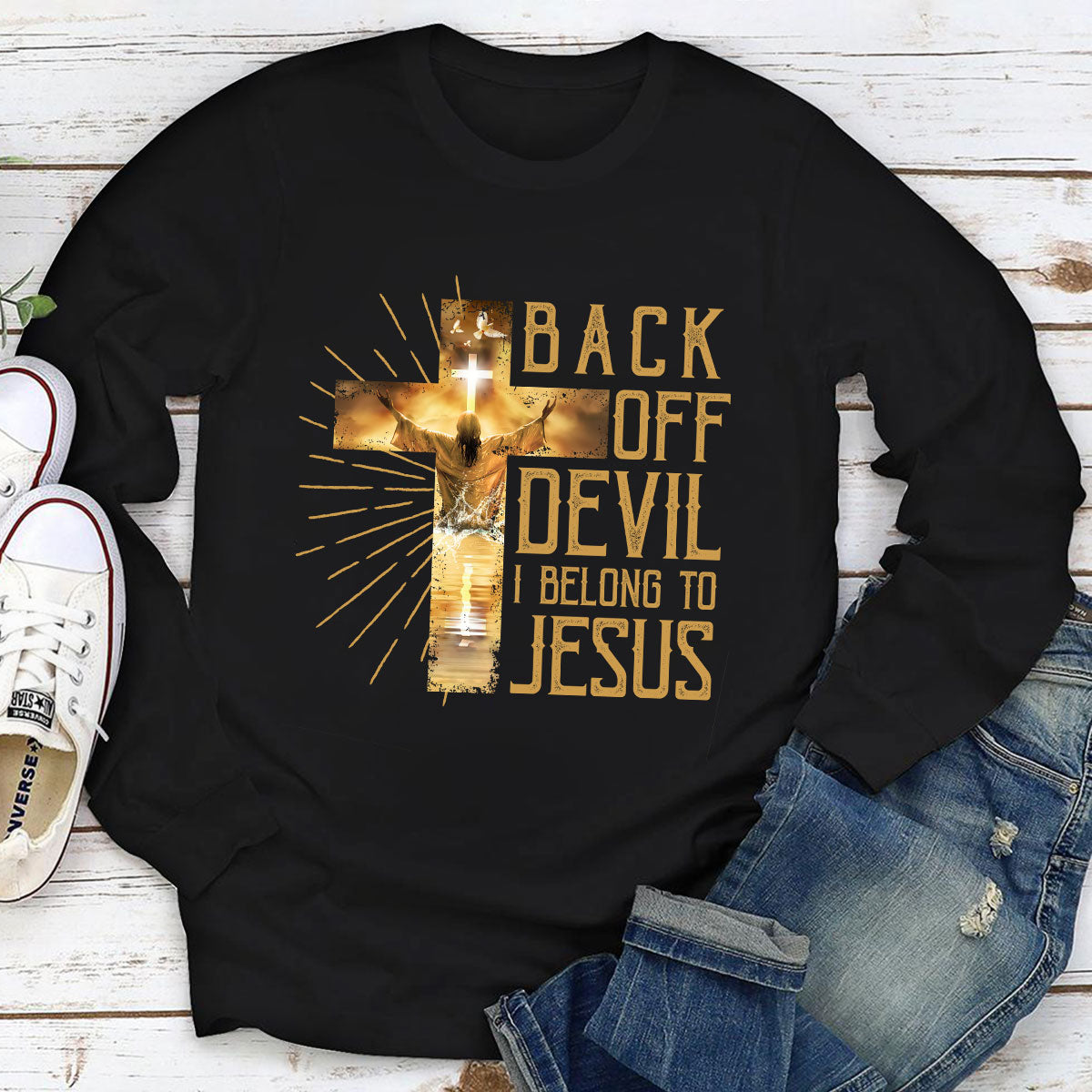 Awesome Cross Unisex Long Sleeve - Back Off Devil I Belong To Jesus AH ...