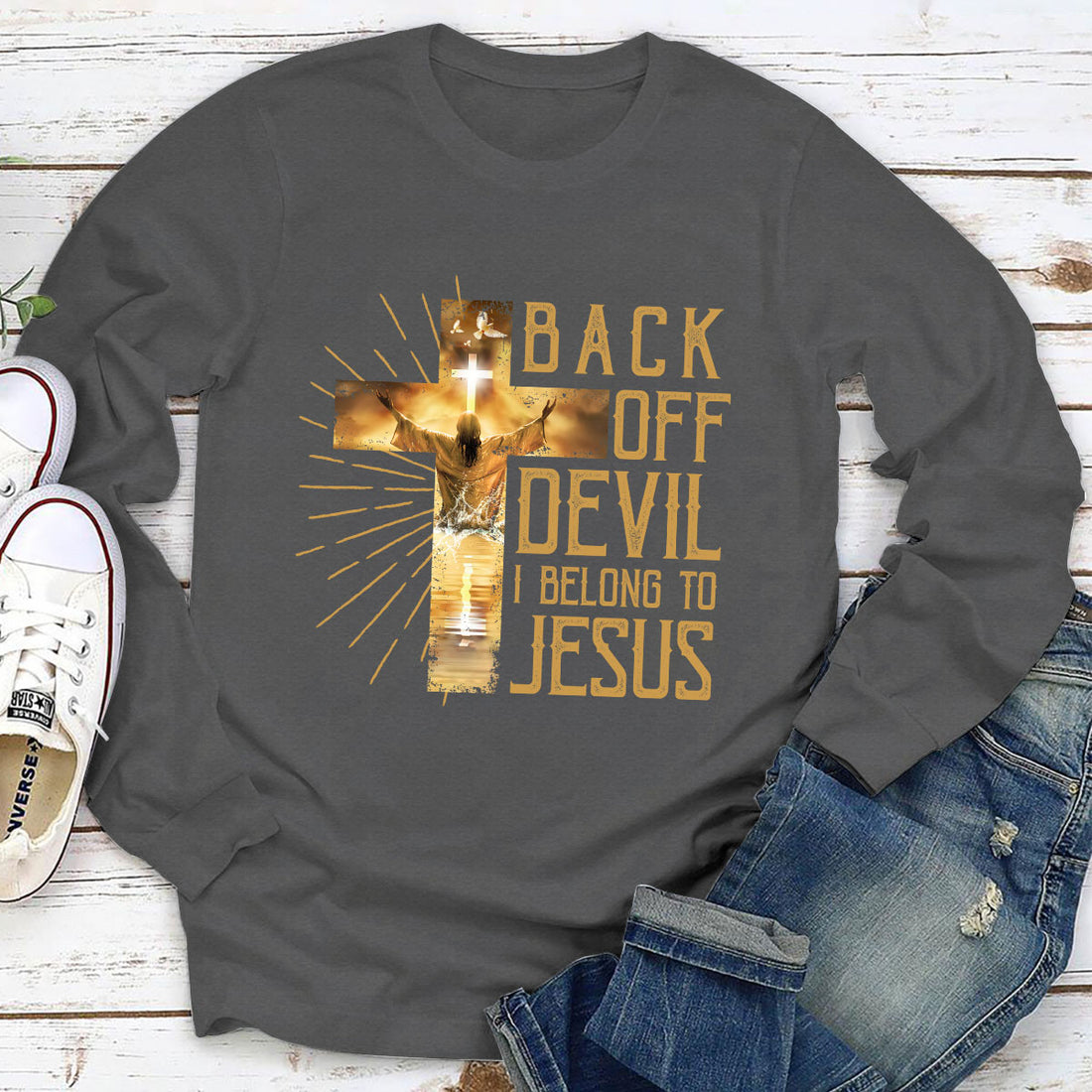 Awesome Cross Unisex Long Sleeve - Back Off Devil I Belong To Jesus AH ...