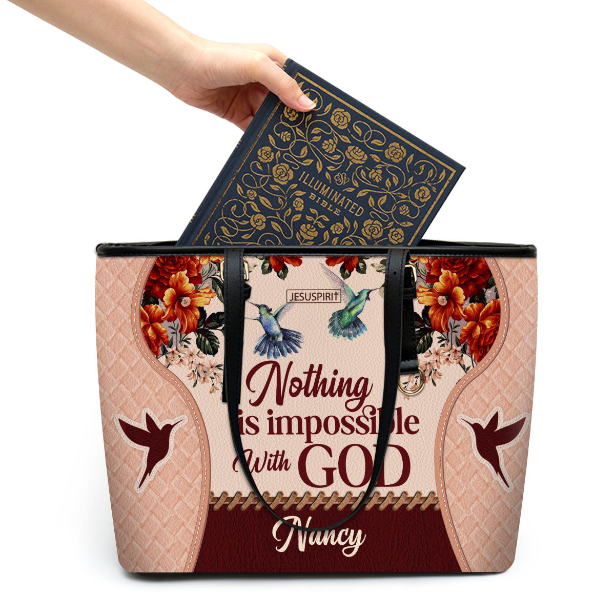 Beautiful Personalized Large Leather Tote Bag - Nothing Is Impossible ...