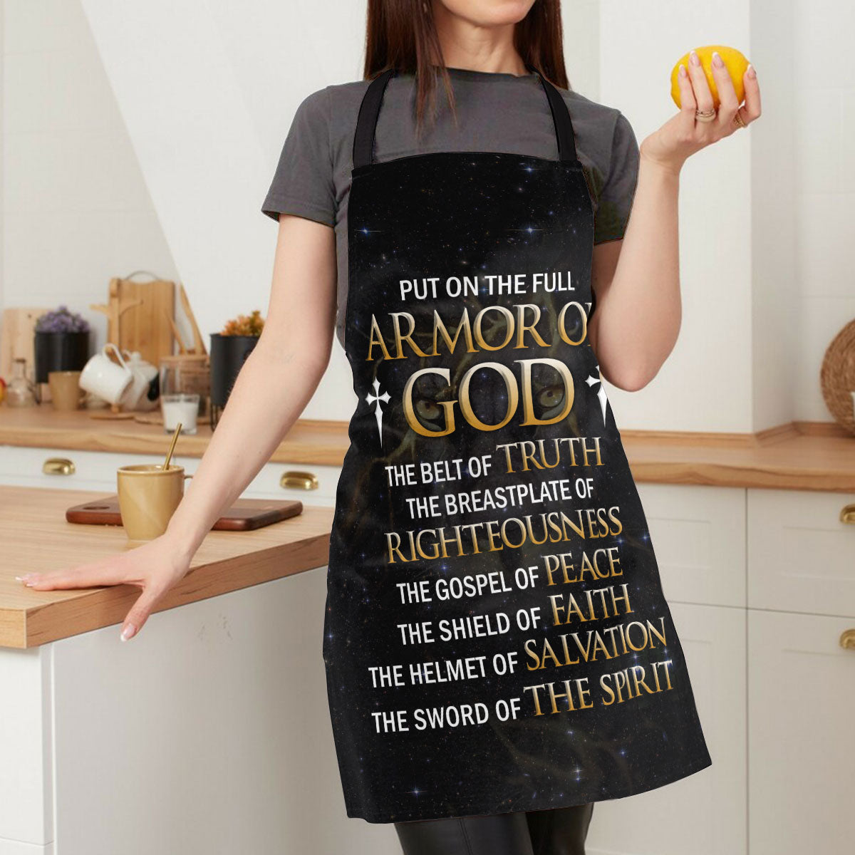 Jesuspirit | Put On The Full Armor Of God | Black Apron With Neck Stra