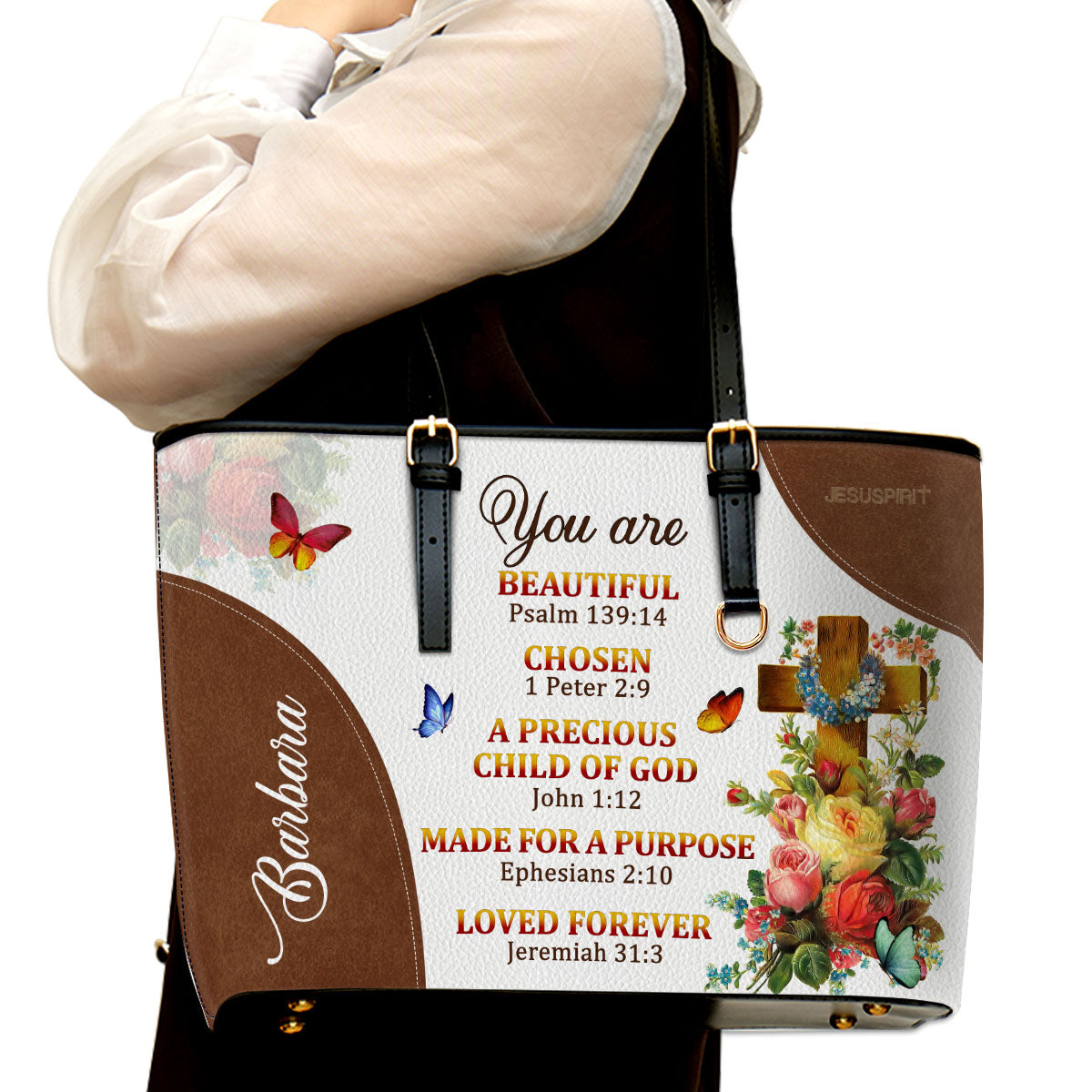 Jesuspirit | Special Personalized Large Leather Tote Bag With Long Str