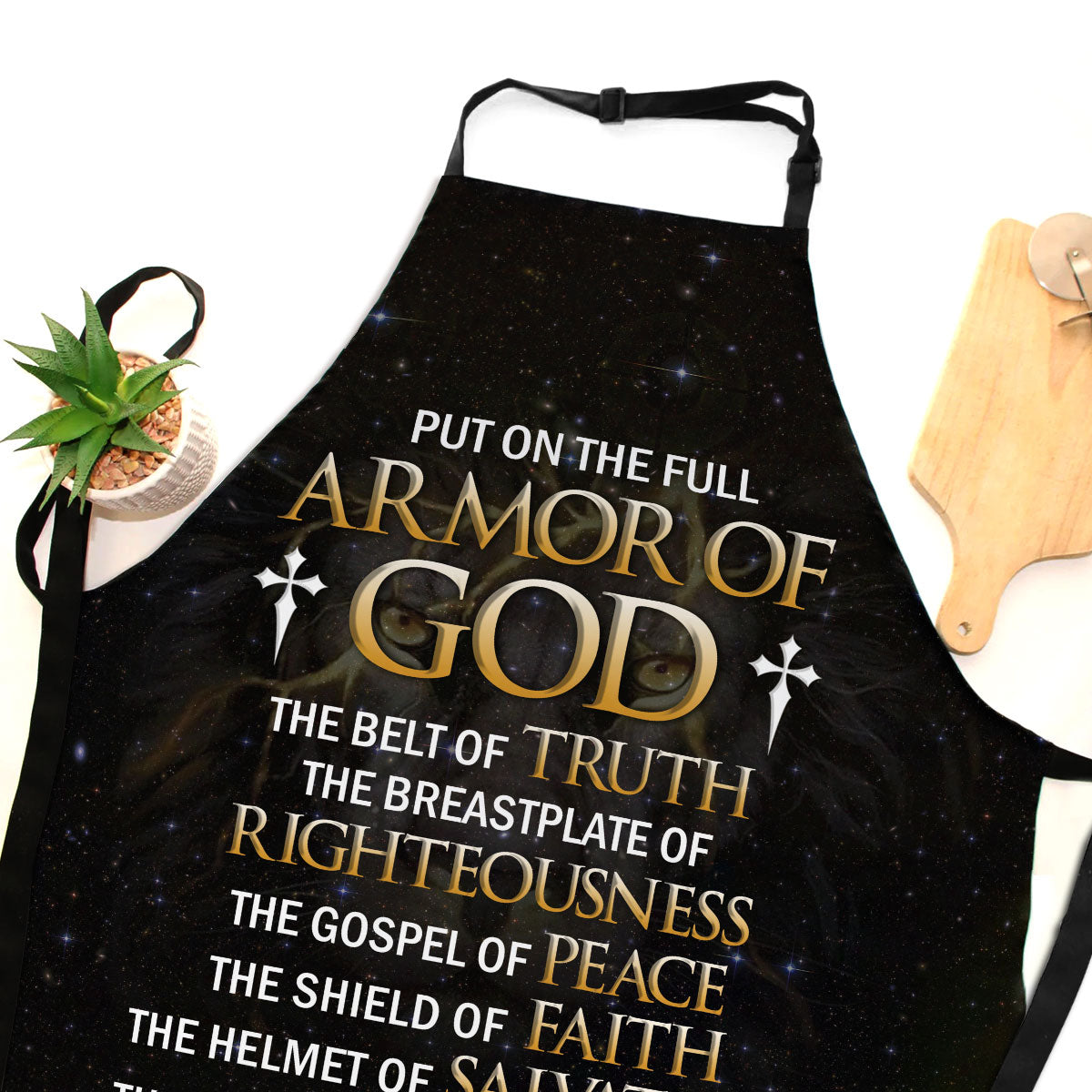 Jesuspirit | Put On The Full Armor Of God | Black Apron With Neck Stra