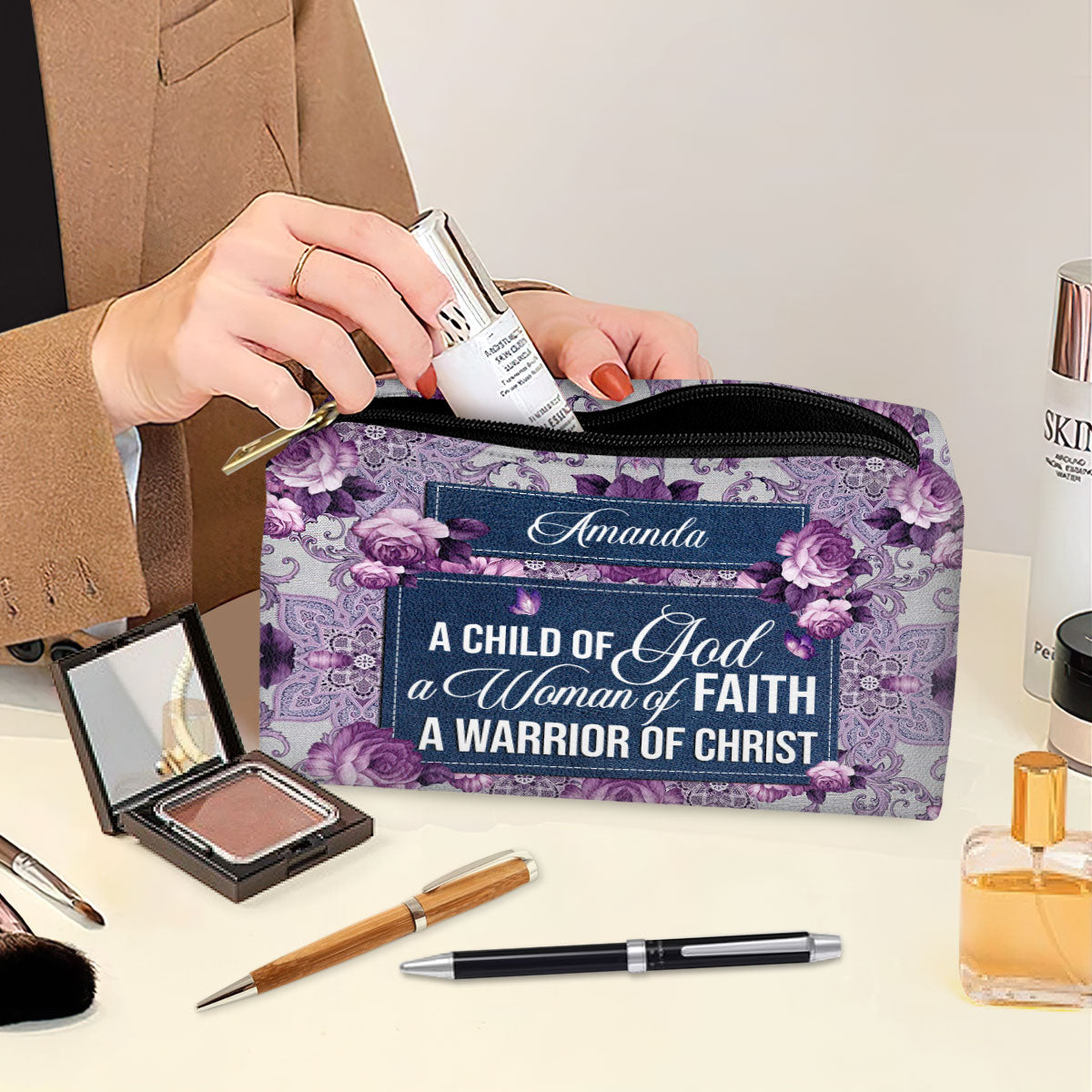 Jesuspirit | Personalized Leather Pouch With Rose | Gift For Christian